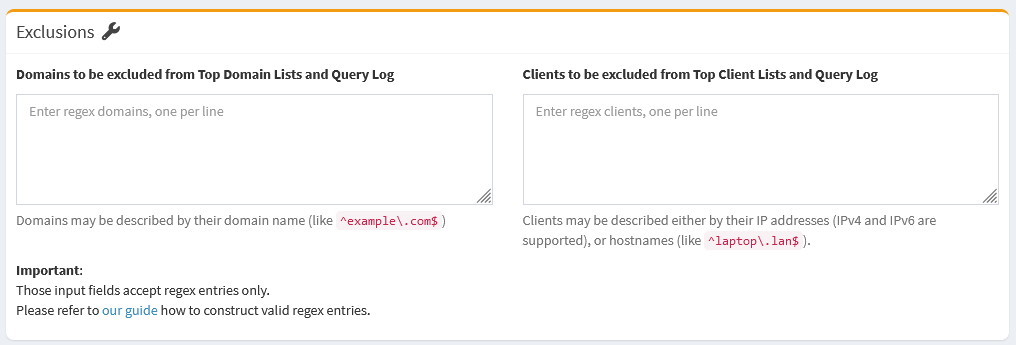 Domains to be excluded from Top Domain Lists and Query Log ( wild card ...