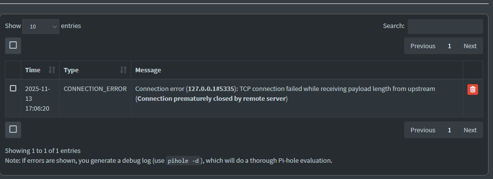 connection error in pihole dashboard - Help - Pi-hole Userspace